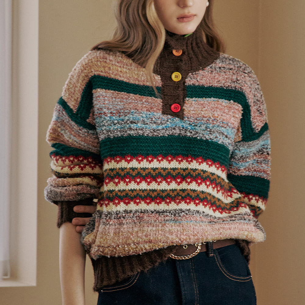 퀸잇 - [M.GRAF] 캔디팝 레인보우 그라데이션 터틀넥 니트