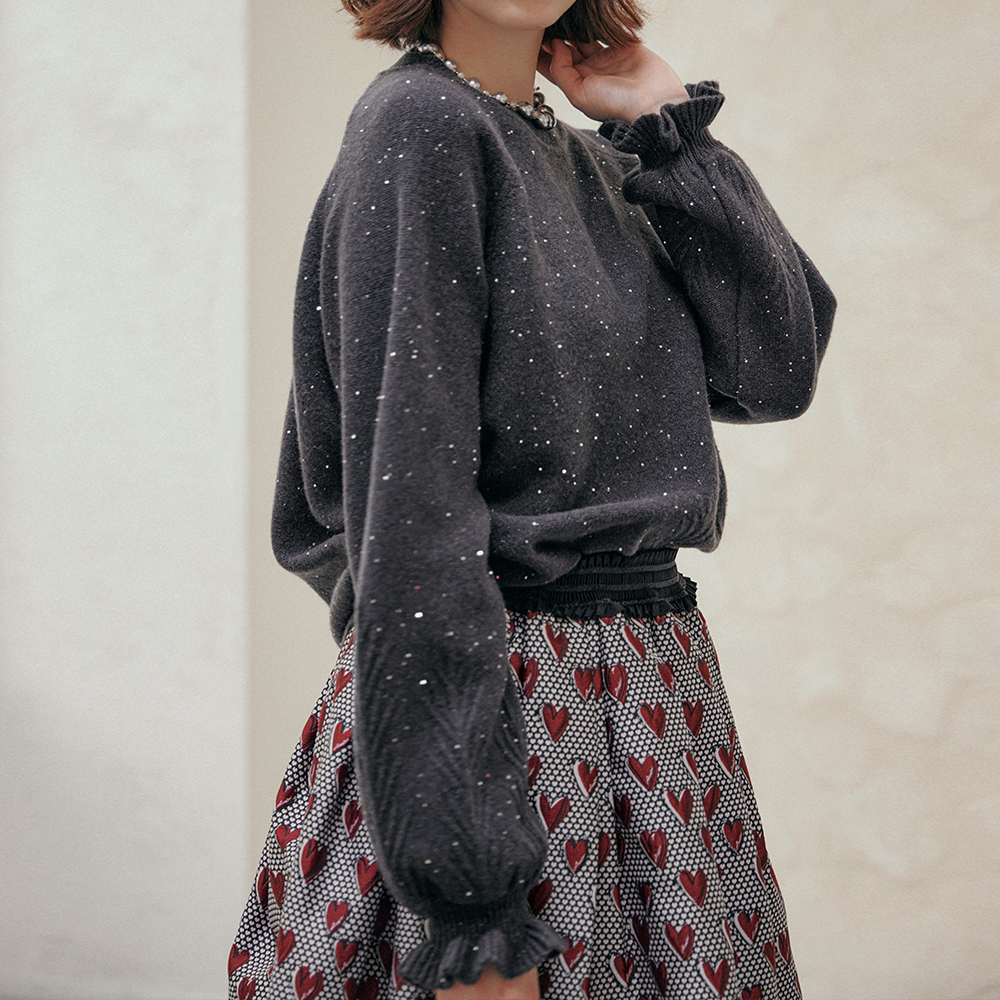 퀸잇 - [M.GRAF] 스팽글 글리터 울혼방 라운드넥 니트