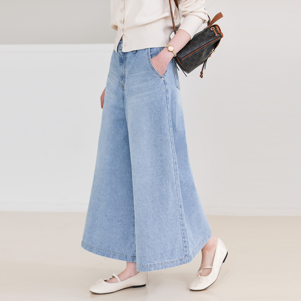 퀸잇 - [25SS] 9부 와이드 큐롯 데님 팬츠_2color_JEFPT329M(E)