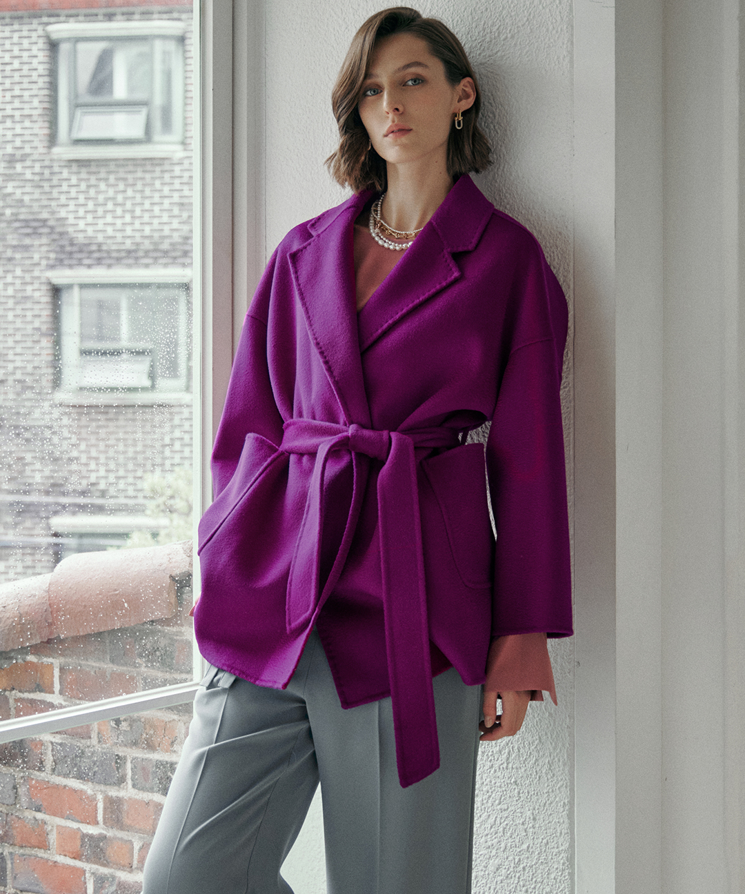 퀸잇 - [M.GRAF] 울 캐시미어 혼방 핸드메이드 하프 코트