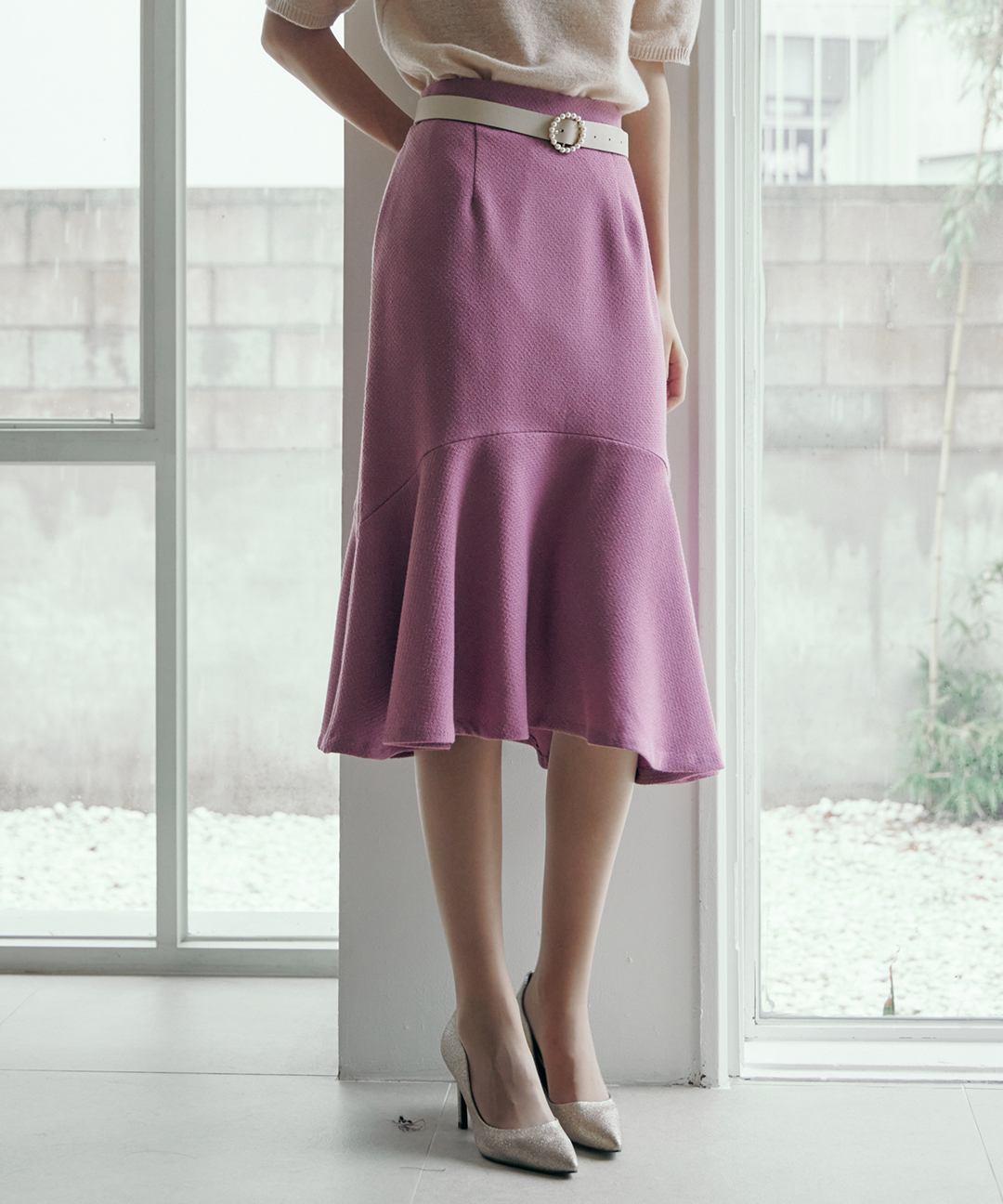 퀸잇 - [M.GRAF] 트위드 머메이드 라인 플레어 롱 스커트