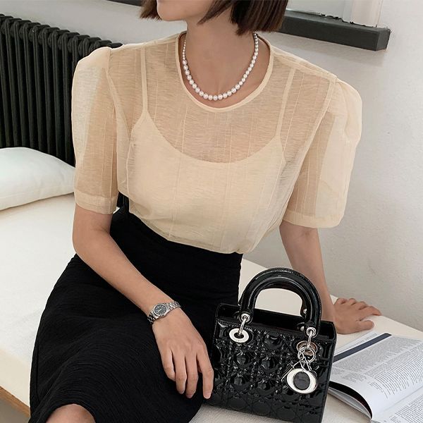 퀸잇 - 르아 시스루 블라우스(나시set) (3col)[셔츠CXK63]