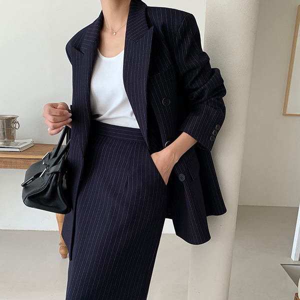 퀸잇 - M. 댄즈 스트라이프 더블자켓 (2col)[자켓C0830S01]