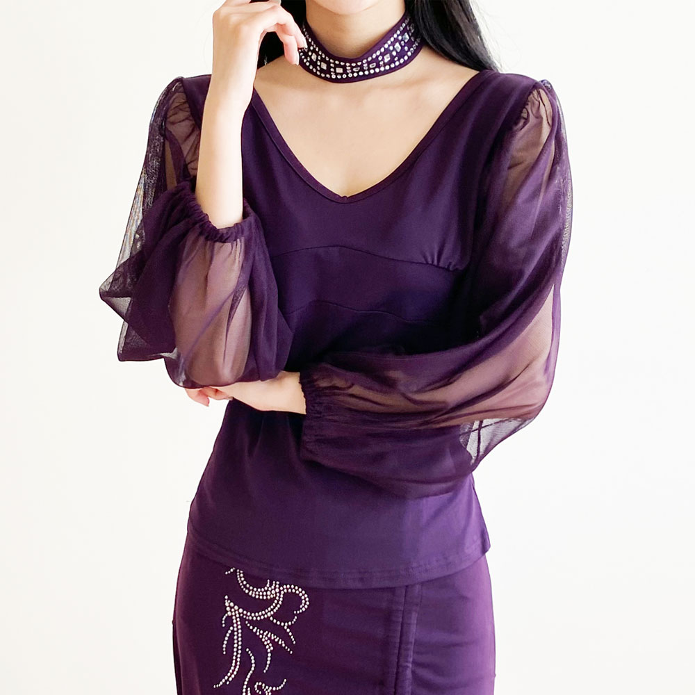 퀸잇 항아리 쉬폰 소매 블라우스 스포츠 상의 댄스복 여성 라인 라틴 차밍 줌바 모던 봄 가을