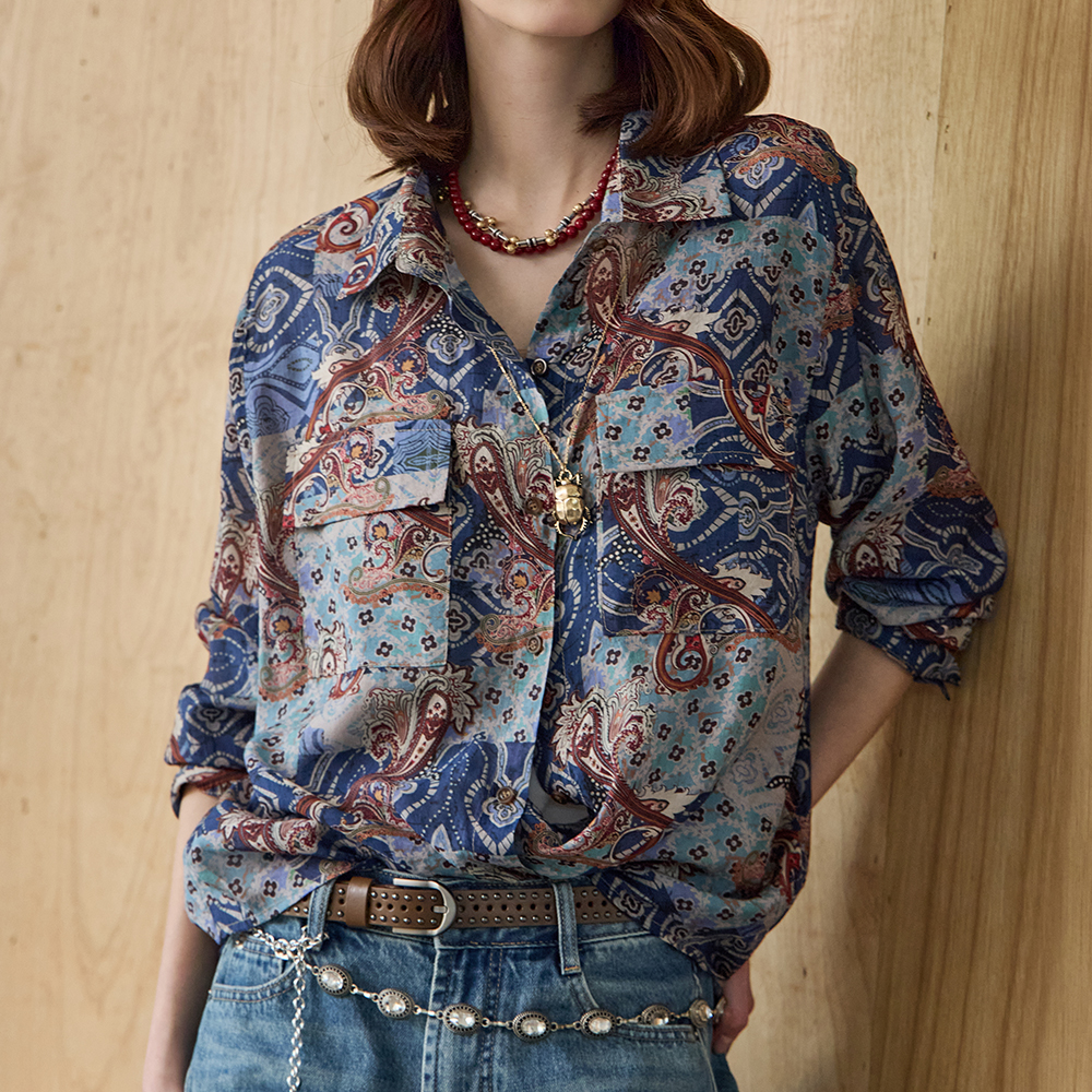 퀸잇 - [M.GRAF] 믹스 페이즐리 패턴 아웃포켓 셔츠 블라우스